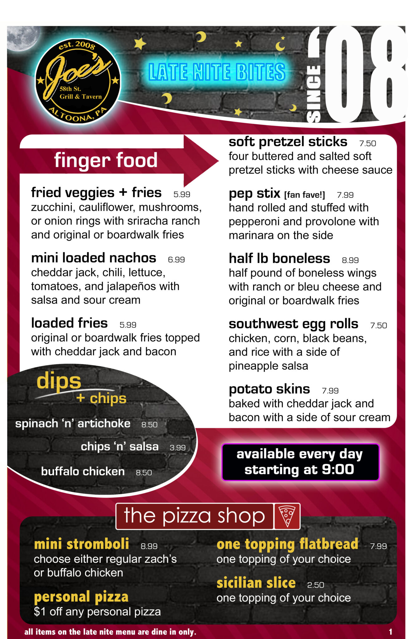 Food Menus (Joe’s 58th Street Grill & Tavern) – Zach's + Joe's