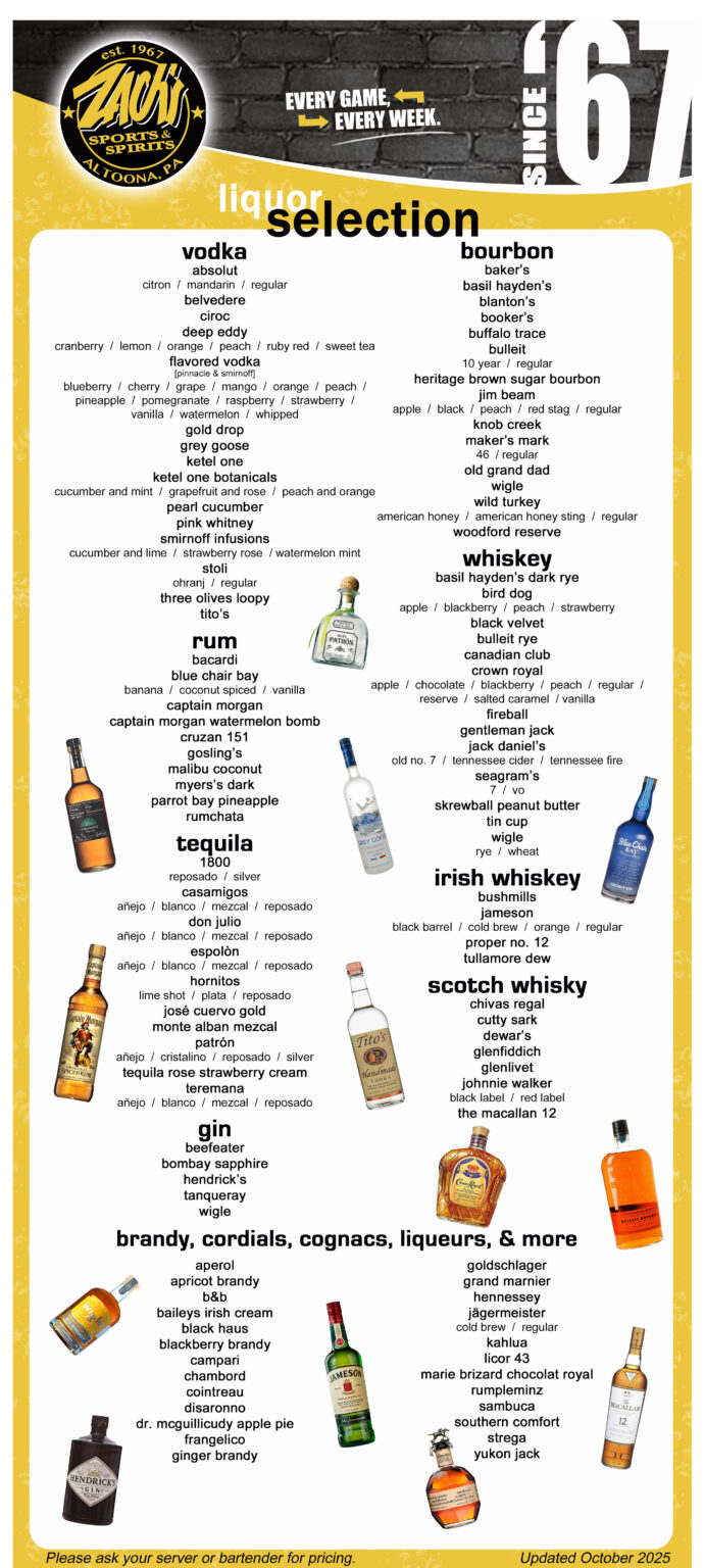 Drink Menus (Zach’s) – Zach's + Joe's