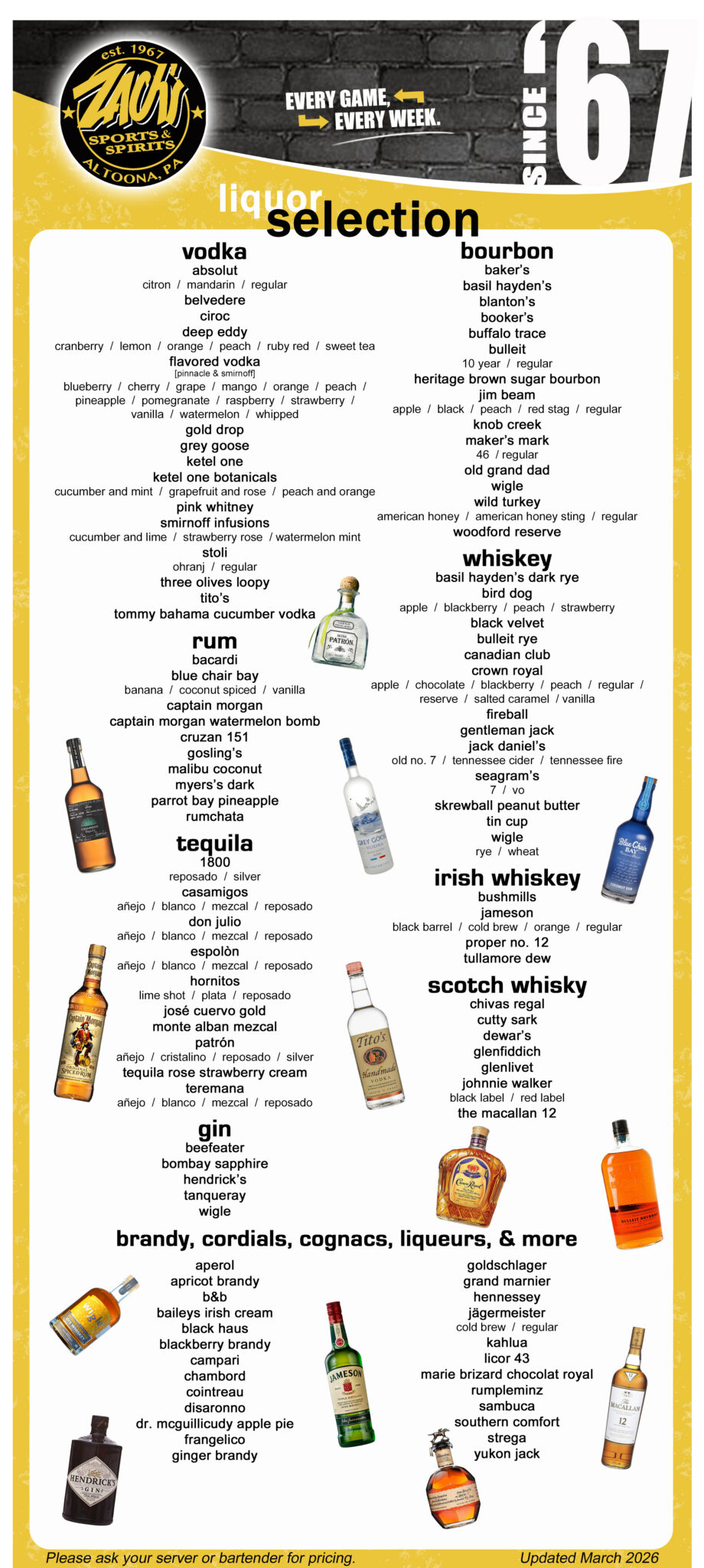 Liquor Menu (Zach’s) – Zach's + Joe's