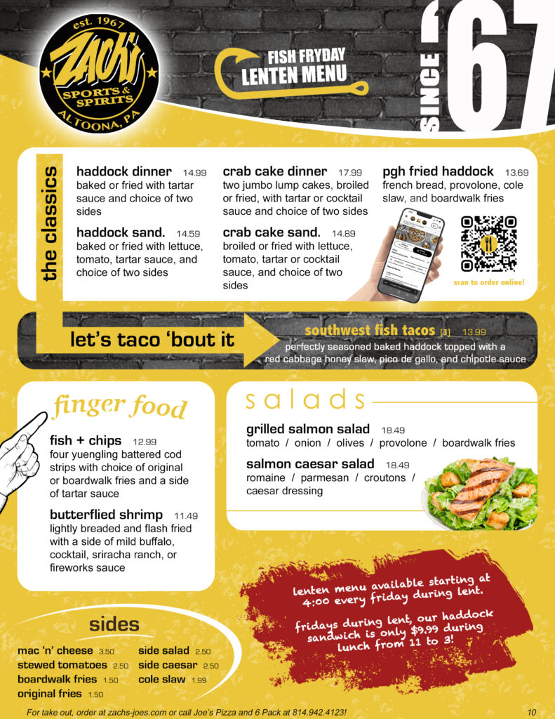 Food Menus (Zach’s) – Zach's + Joe's