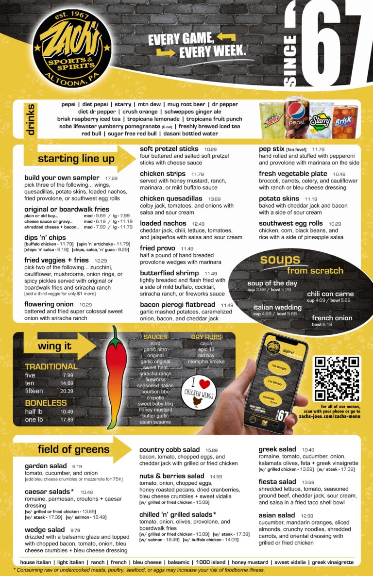 Regular Menu (Zach’s) – Zach's + Joe's