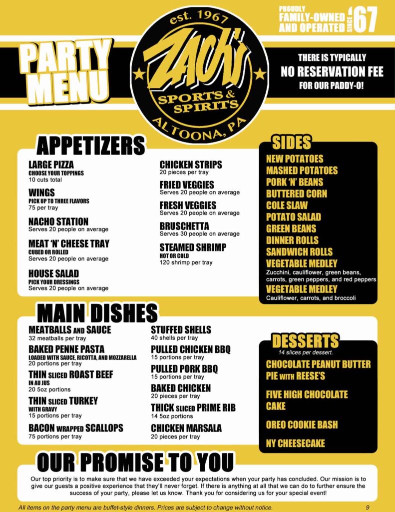 Food Menus (Zach’s) – Zach's + Joe's